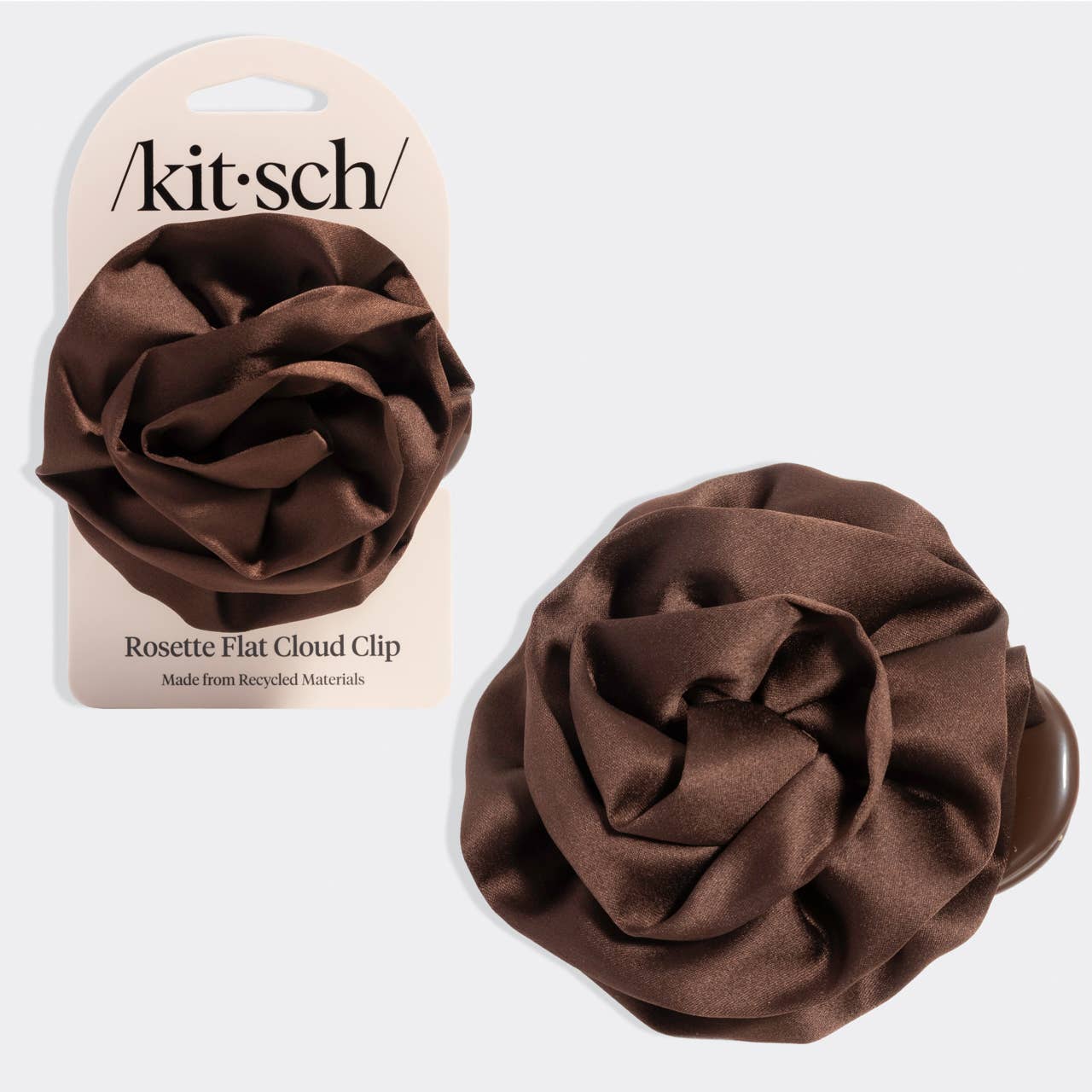 Kitsch Satin Rosette Medium Flat Cloud Clip - Chocolate – Kiyo Beauty